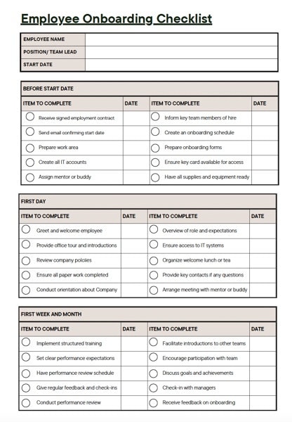 Employee Onboarding Templatenew Employee Checklist HR Template Employee ...