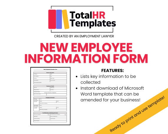 New Employee Information Form - HR Template - Etsy