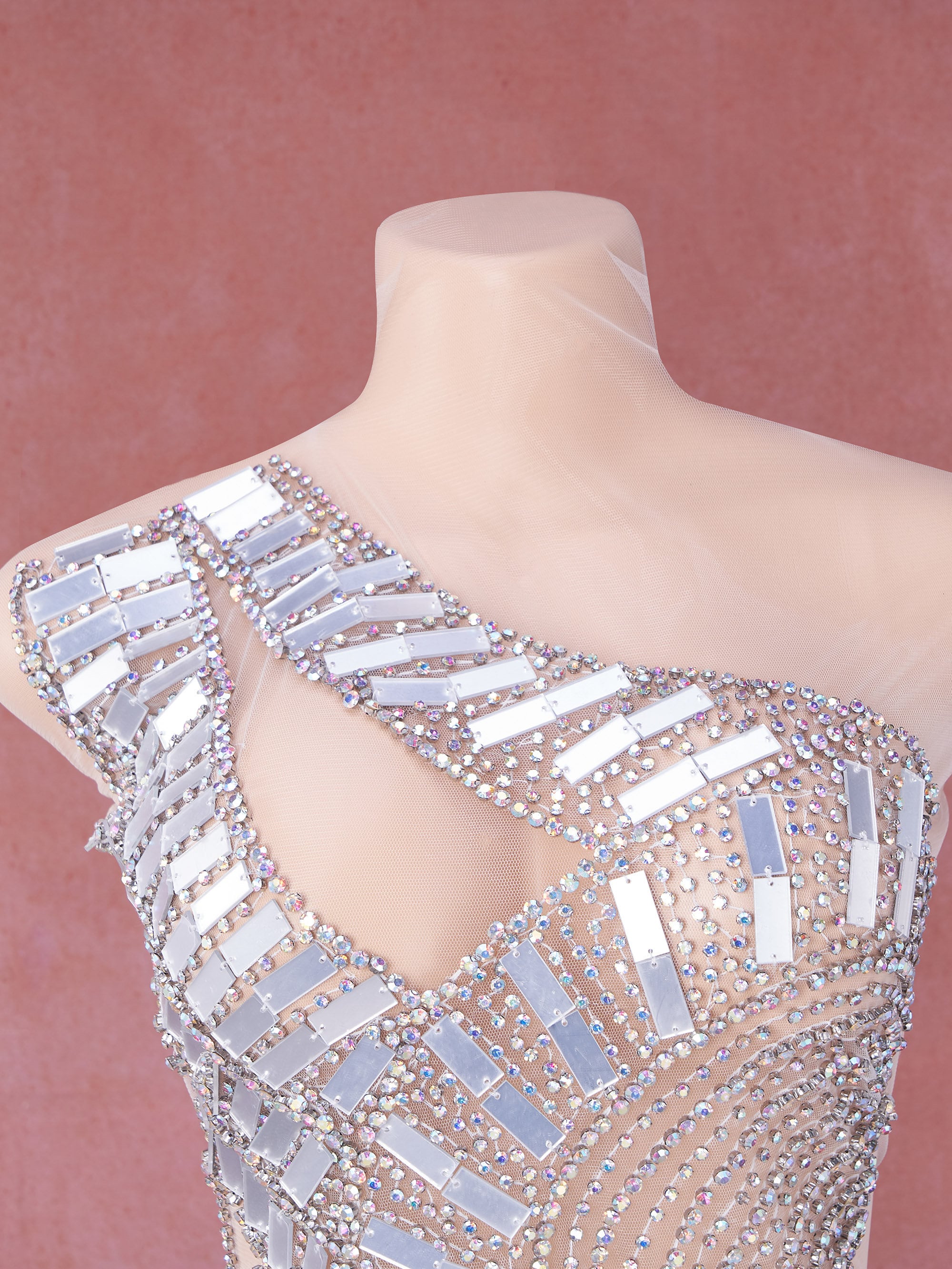 Iridescent Mirror Bridal Rhinestone Bodice Applique Dress, Shining ...