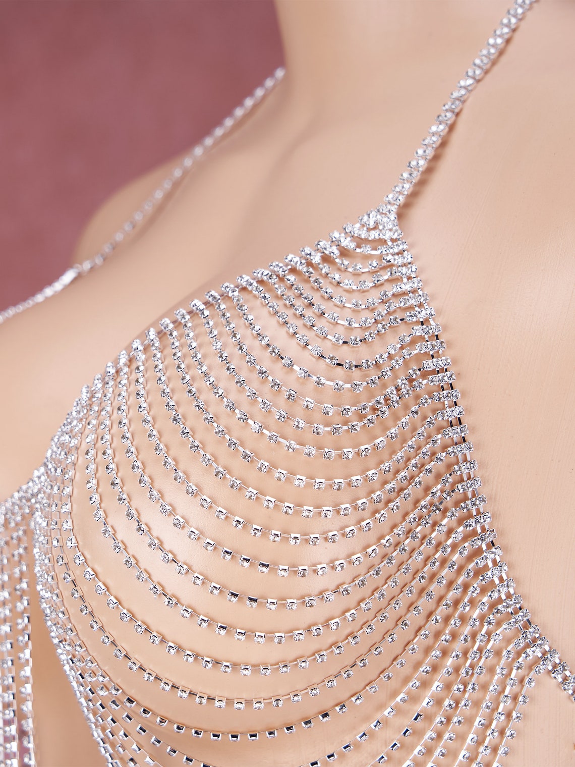 Silver Body Chain For Womans Ideal Ornament Layered Bra Jewelry