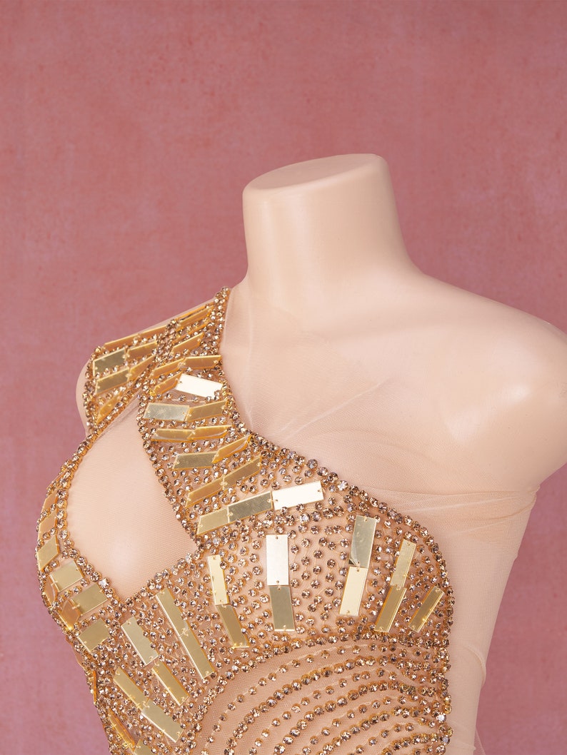 Gold Mirror Bridal Rhinestone Bodice Applique Dress, Shining Crystals ...