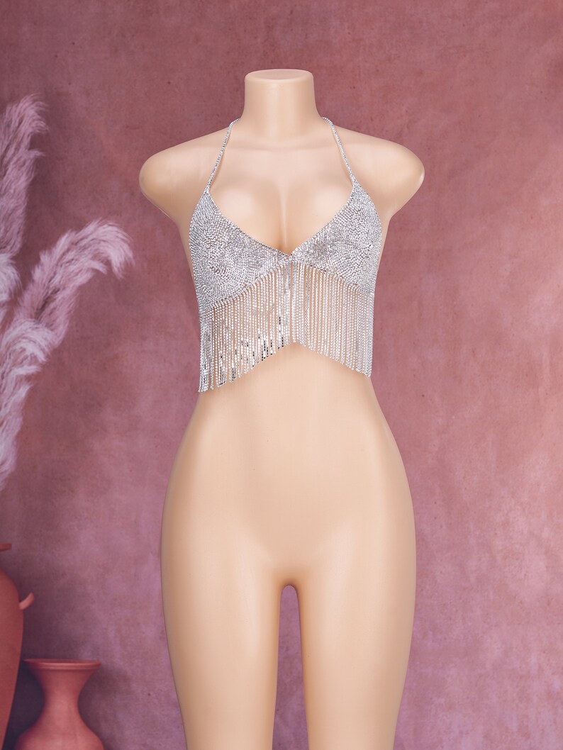Silver Body Chain For Womans Ideal Ornament Beaded With Bralette
