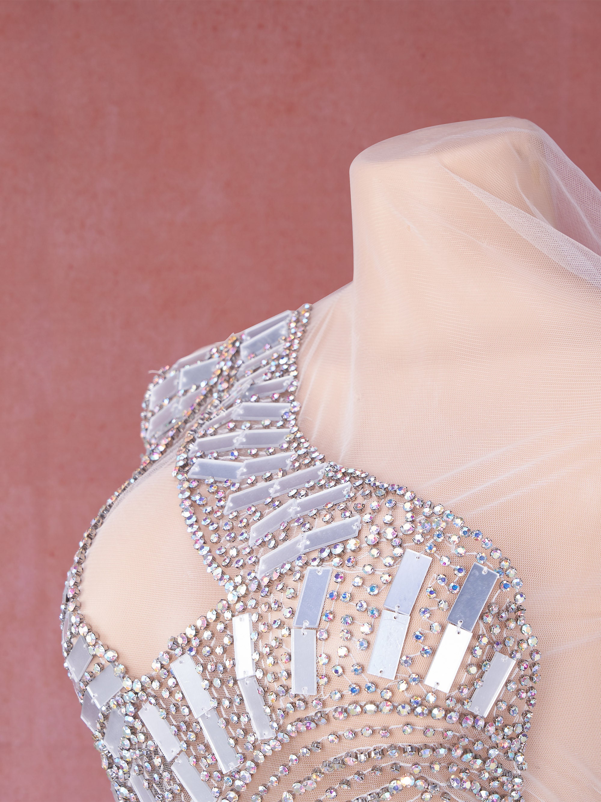 Iridescent Mirror Bridal Rhinestone Bodice Applique Dress, Shining ...