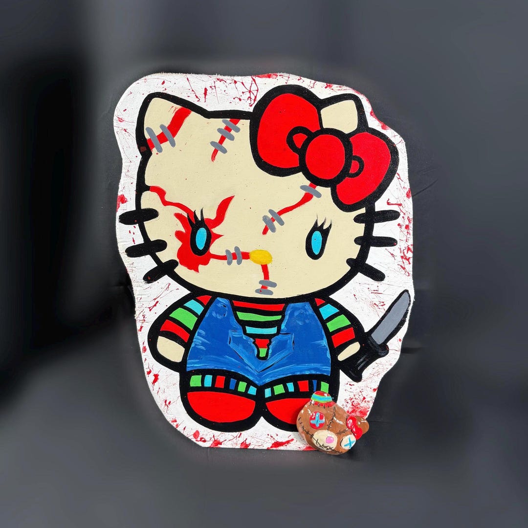 Hello Kitty Chucky 16 Inch Hand Painted Wood Hanging Halloween Wall ...