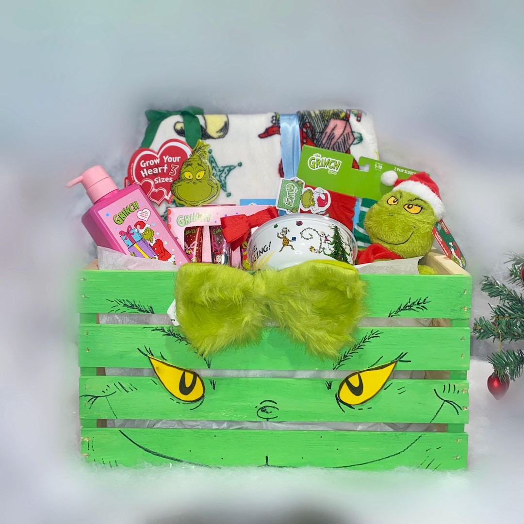 The Grinch Who Stole Christmas Themed Hand Painted Crate Gift Basket ...