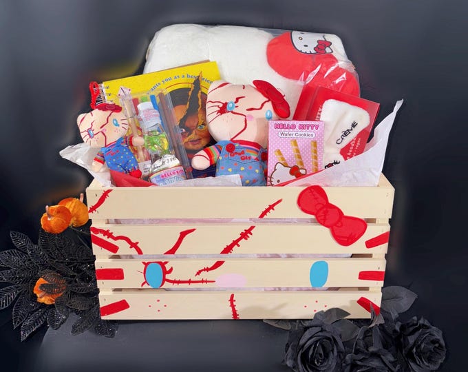 Hello Kitty X Chucky Halloween Themed Hand Painted Crate Spooky Basket ...