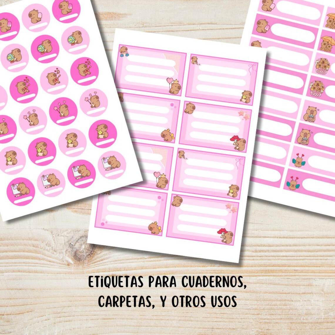 Etiquetas escolares Capibara rosa - Pegatinas de Capibara - Stickers de ...