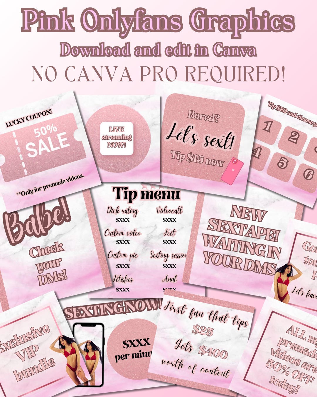 Pink Onlyfans Template Pack / Onlyfans Graphics / Pink Graphics for ...