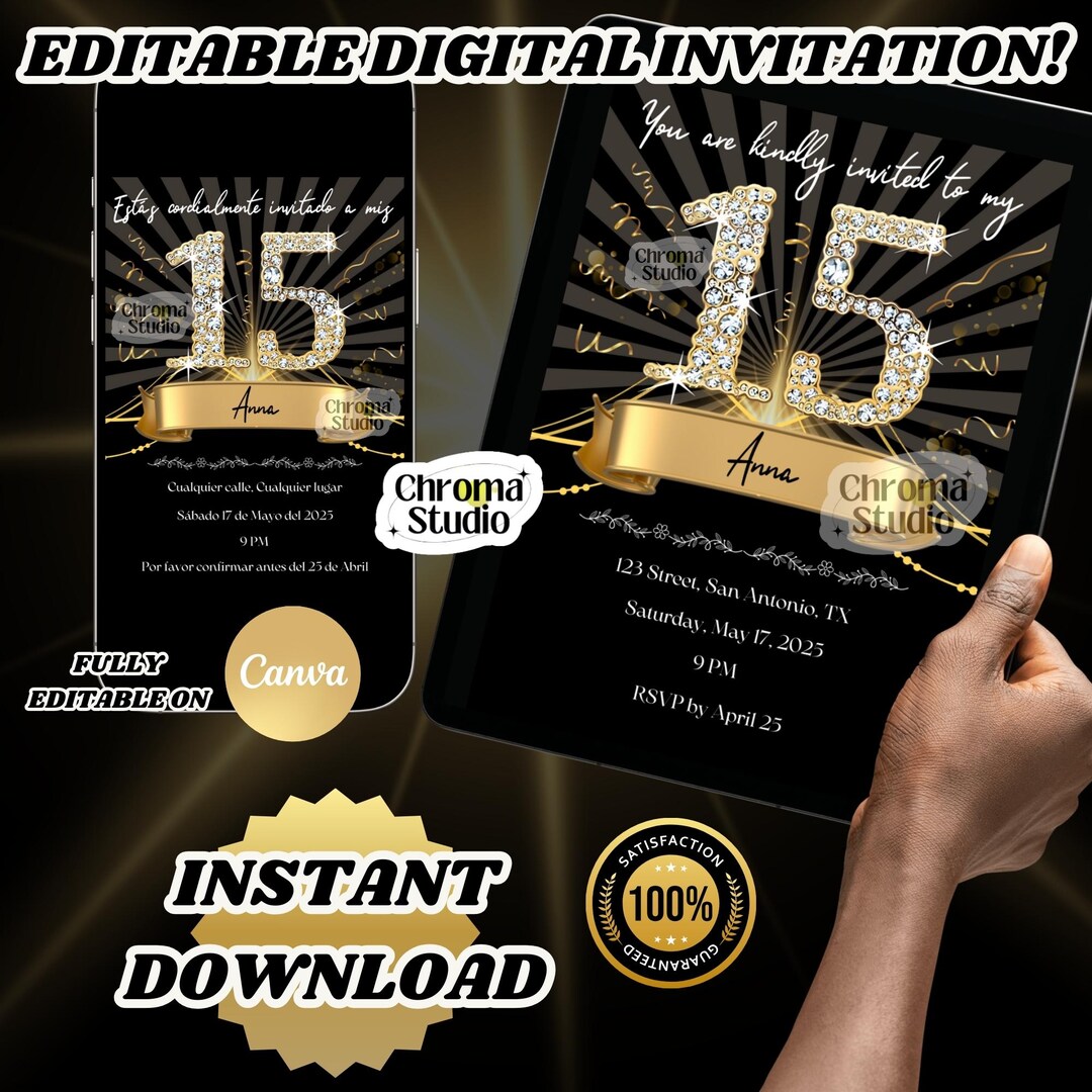 Digital Invitation for Quinceanera, Invitation for 15th Birthday Party ...