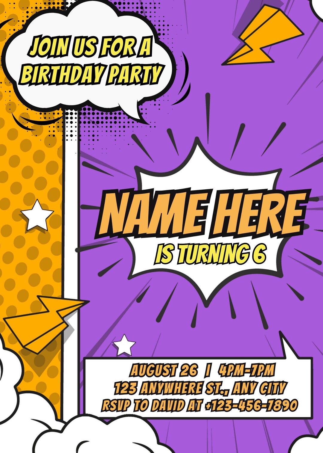 Superhero Comic Book Birthday Invitation Template, Customizable ...