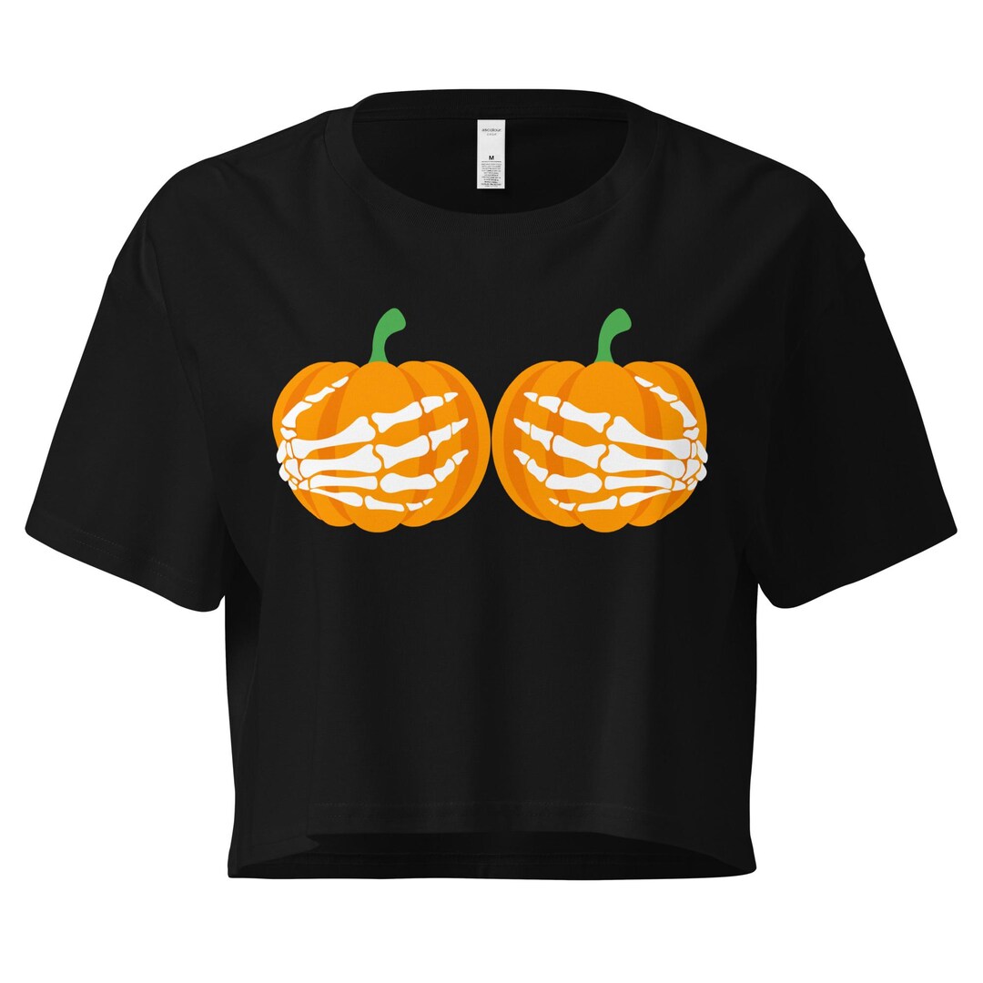 Baddie Halloween Crop Top Skeleton Hands Holding Pumpkins, Halloween ...