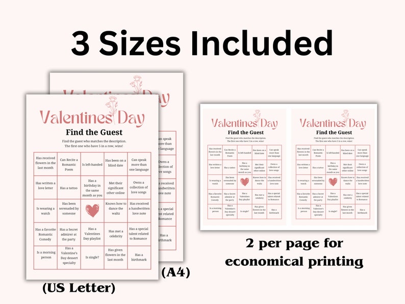 Printable Valentines Game,find the Guest Bingo, Conversation Starter ...