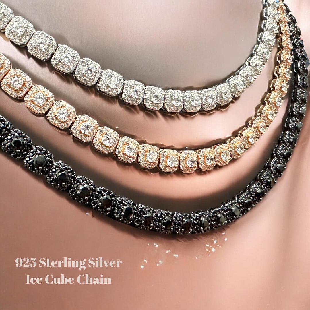 6mm Cubic Zirconia Necklace/ Iced Out Ice Cube Tennis Chain/ Solid 925 ...