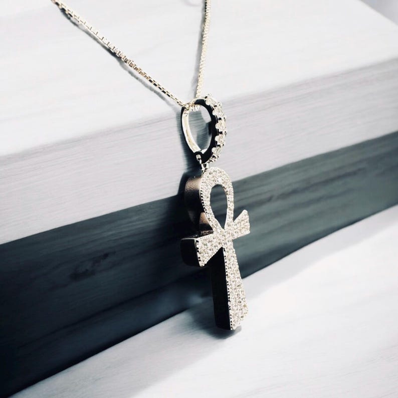 Egyptian Ankh Cross Pendant, 925 Sterling Silver, Icy Pave CZ Gemstones ...