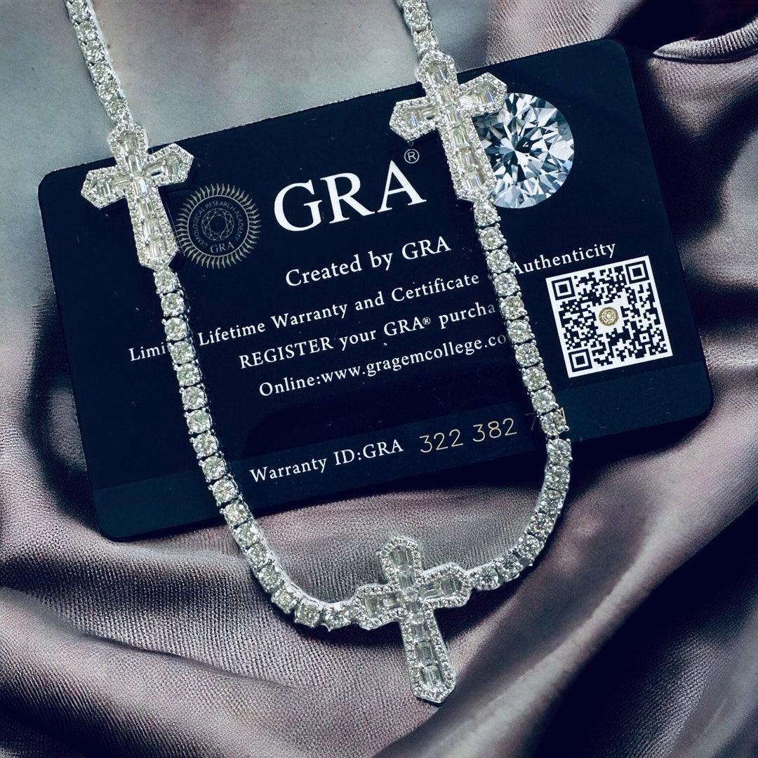 VVS Moissanite Tennis Chain, Triple Cross Necklace, 925 Sterling Silver ...