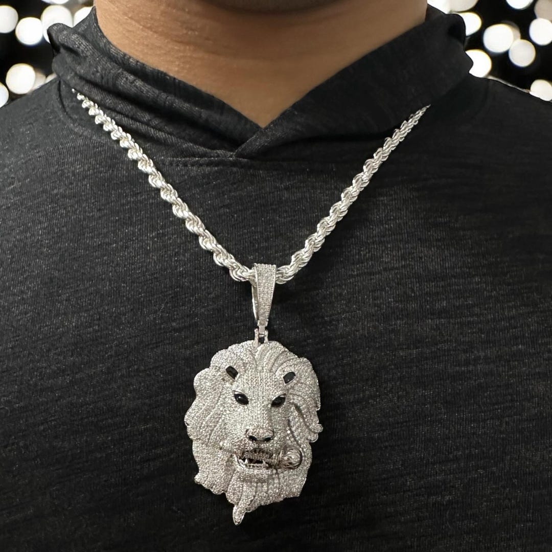 Iced-out Lion Head Pendant With Microphone | Sterling Silver Hip Hop ...