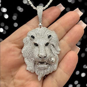 Iced-out Lion Head Pendant With Microphone | Sterling Silver Hip Hop ...