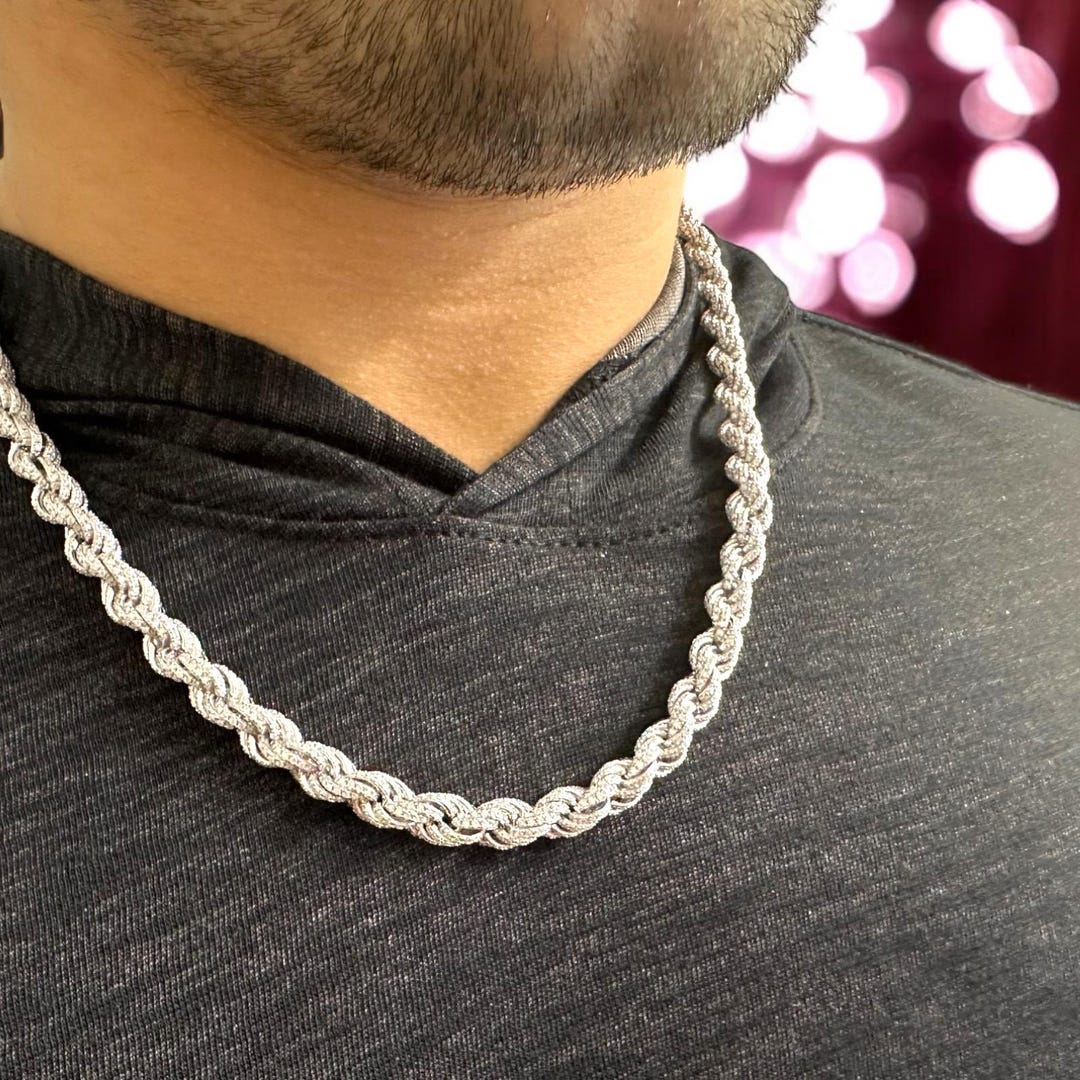 Men’s Icy 7mm Moissanite Rope Chain | VVS Iced-out Solid 925 Sterling ...