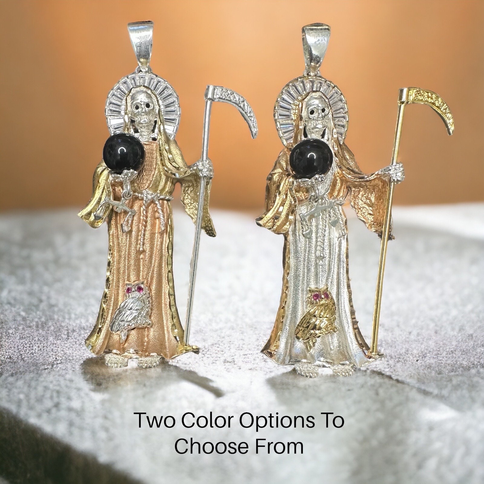 Sterling Silver Diamond Cut Grim Reaper Pendant, Large to Small 2 Tone ...