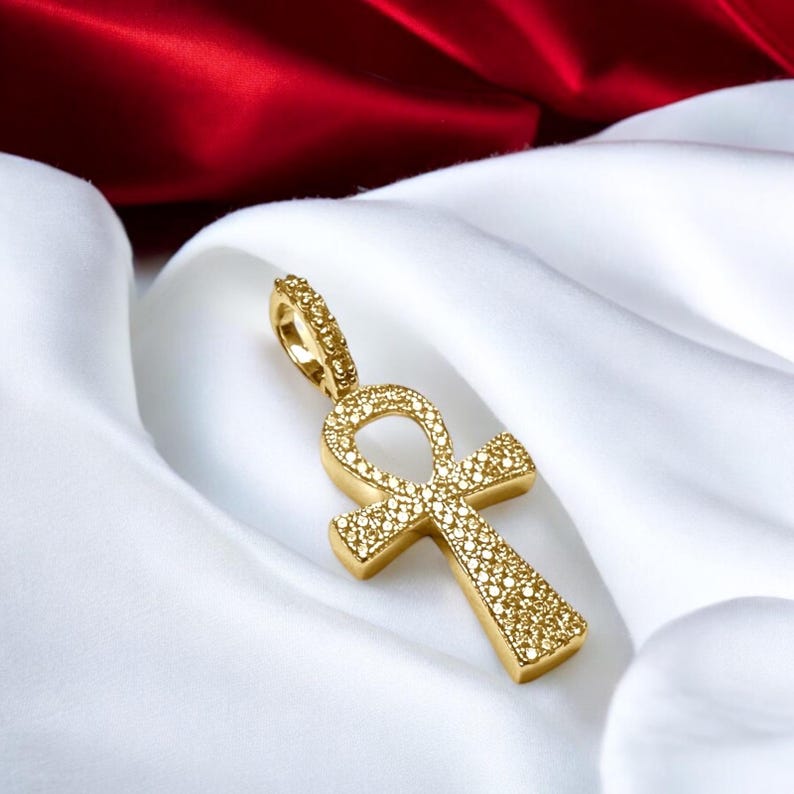 Egyptian Ankh Cross Pendant, 925 Sterling Silver, Icy Pave CZ Gemstones ...