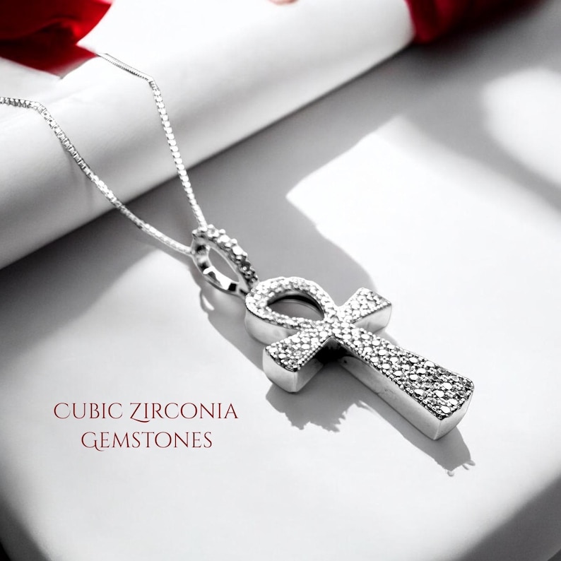Egyptian Ankh Cross Pendant, 925 Sterling Silver, Icy Pave CZ Gemstones ...