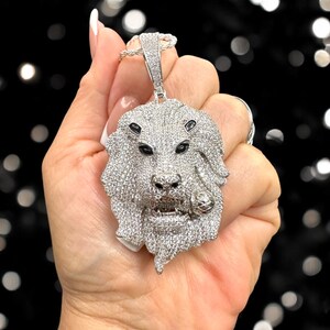 Iced-out Lion Head Pendant With Microphone | Sterling Silver Hip Hop ...