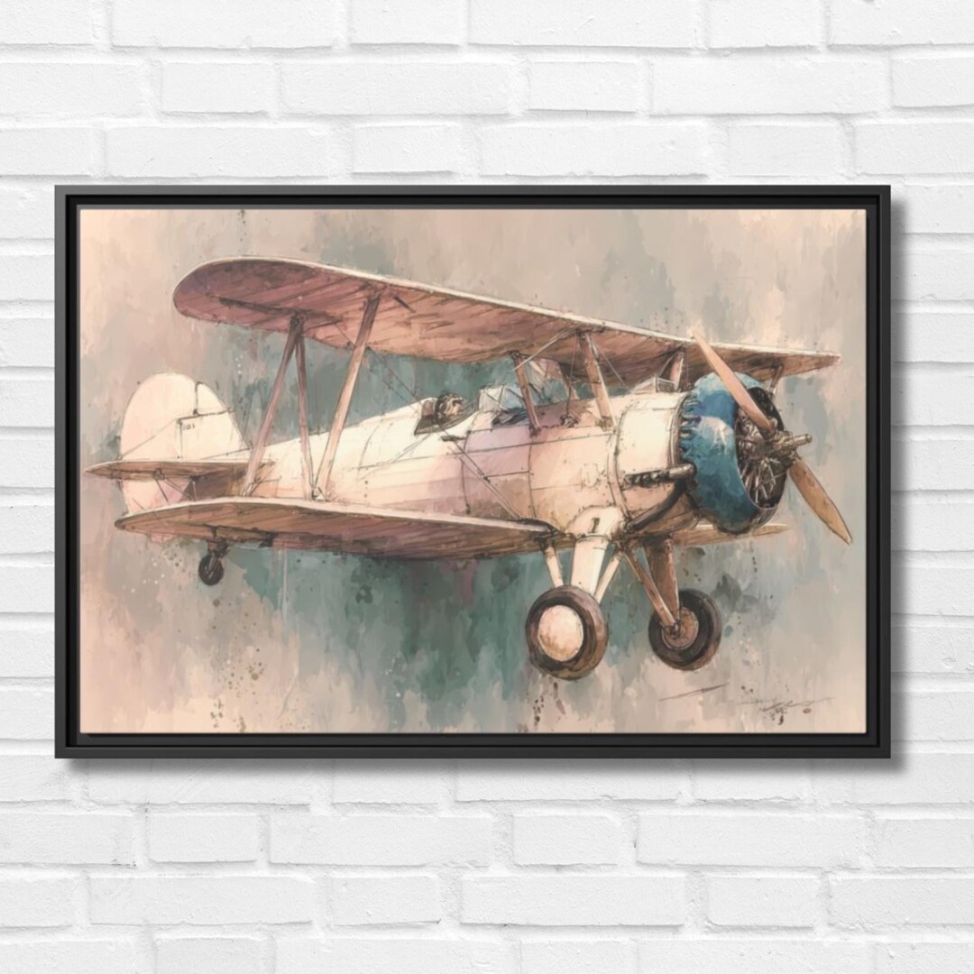 Framed Vintage Airplane Canvas | Biplane Wall Art | Retro Aviation ...