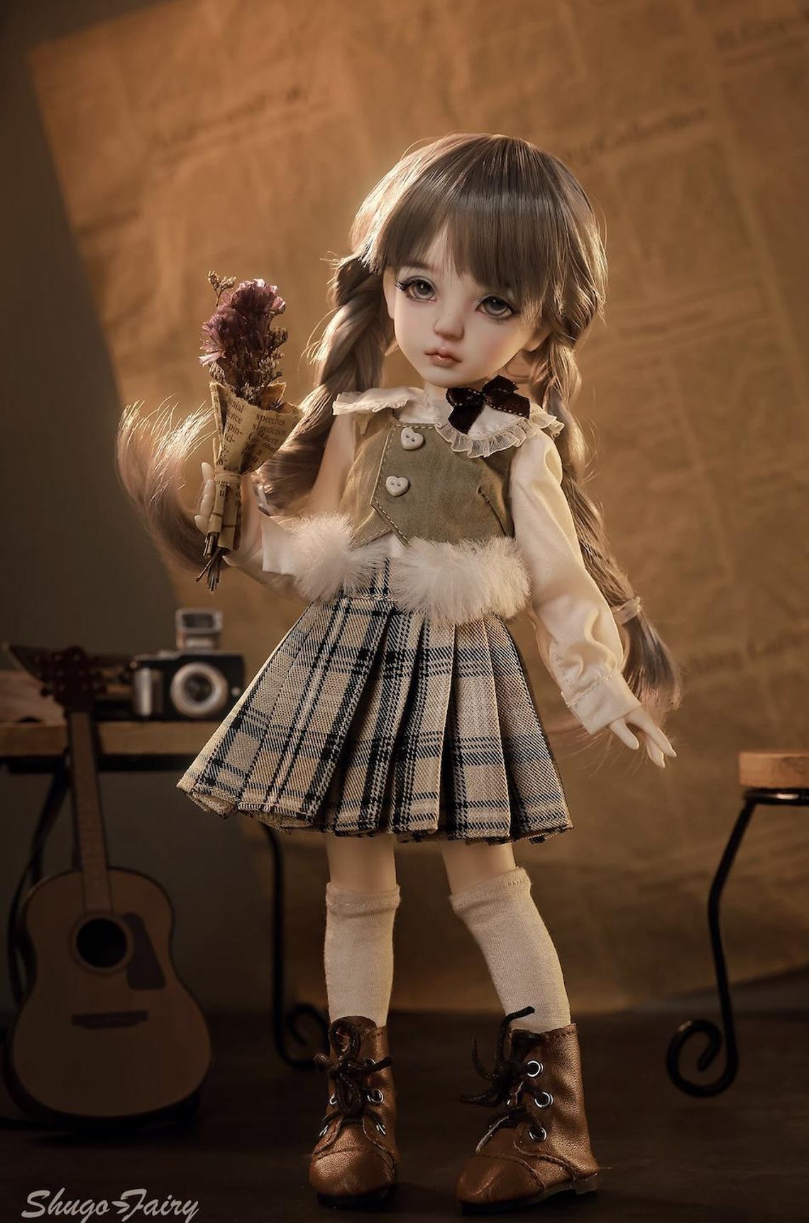 Ophelia 1/6 BJD Doll: Student Plaid Skirt Fullset, Anime Fairy Figure ...