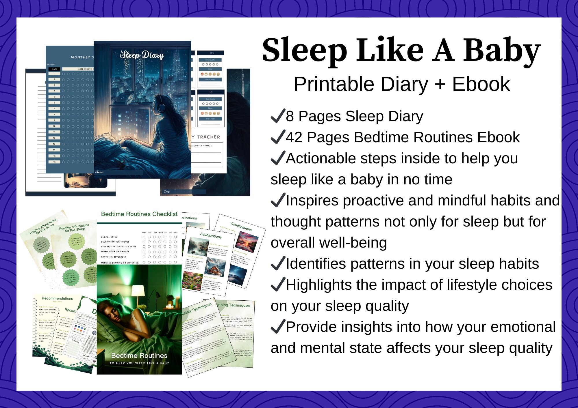 Sleep Like a Baby Printable Sleep Journal + Bedtime Routines Ebook Blue ...