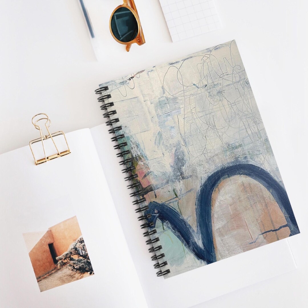 Artistic Abstract Spiral Notebook Cream With Blue and Orange Marks ...
