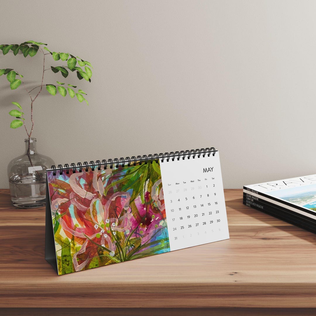 2026 Floral Desk Calendar – Abstract Art Desktop Planner for Creative ...