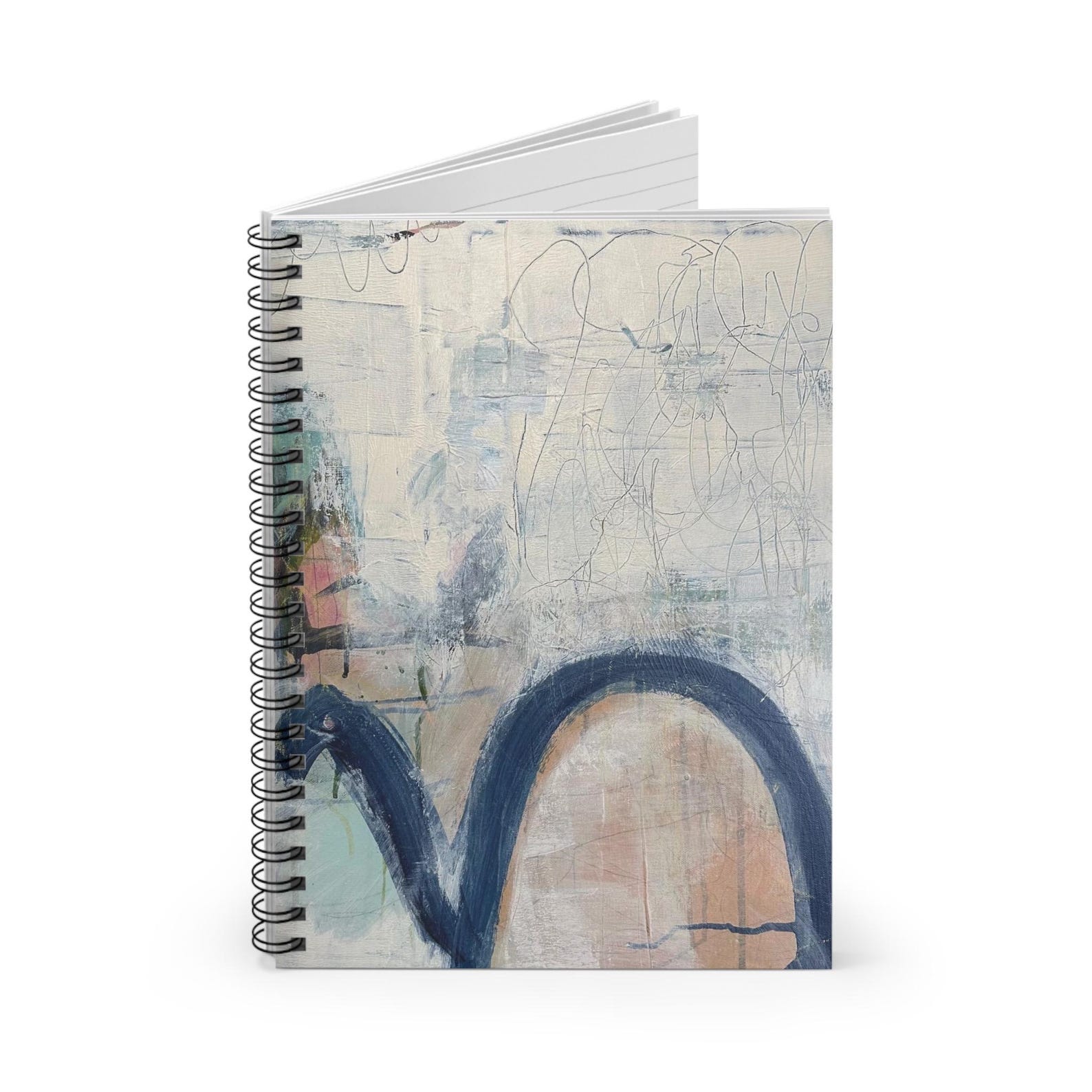 Artistic Abstract Spiral Notebook Cream With Blue and Orange Marks ...