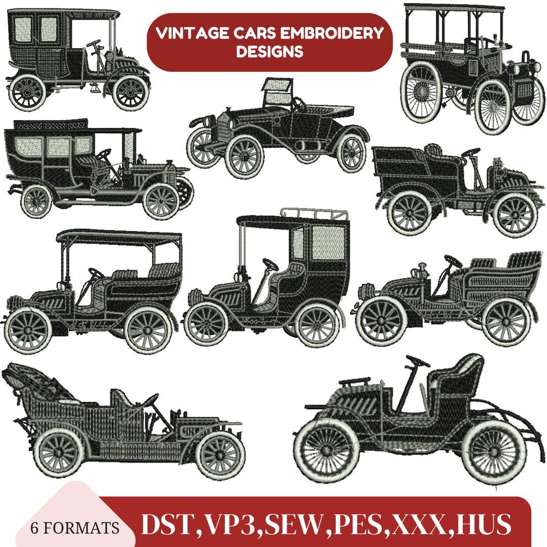 Cars Embroidery Design Love Car Embroidery File Vintage Car Embroidery ...