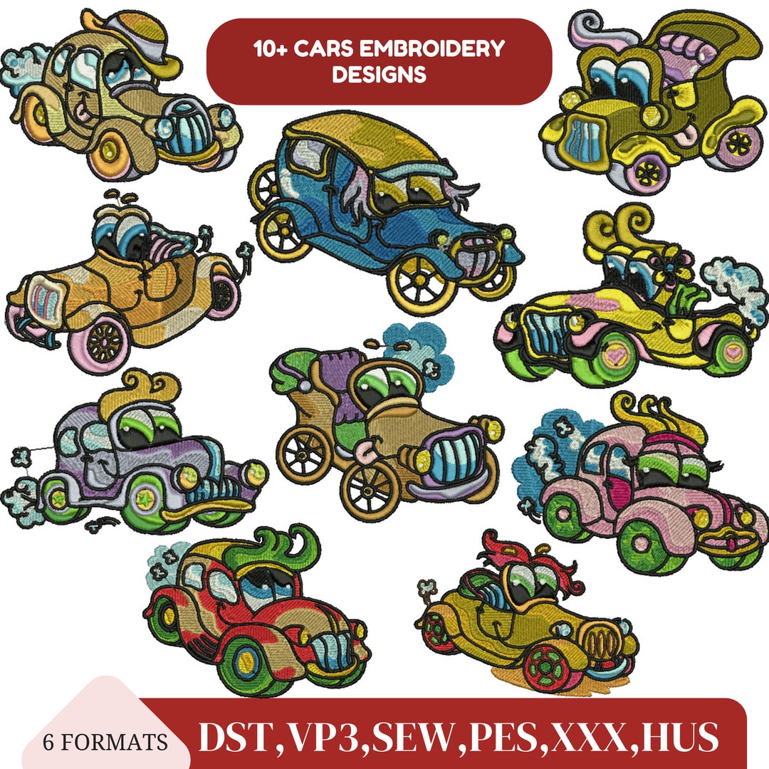 Cars Embroidery Design Love Car Embroidery File Vintage Car Embroidery ...