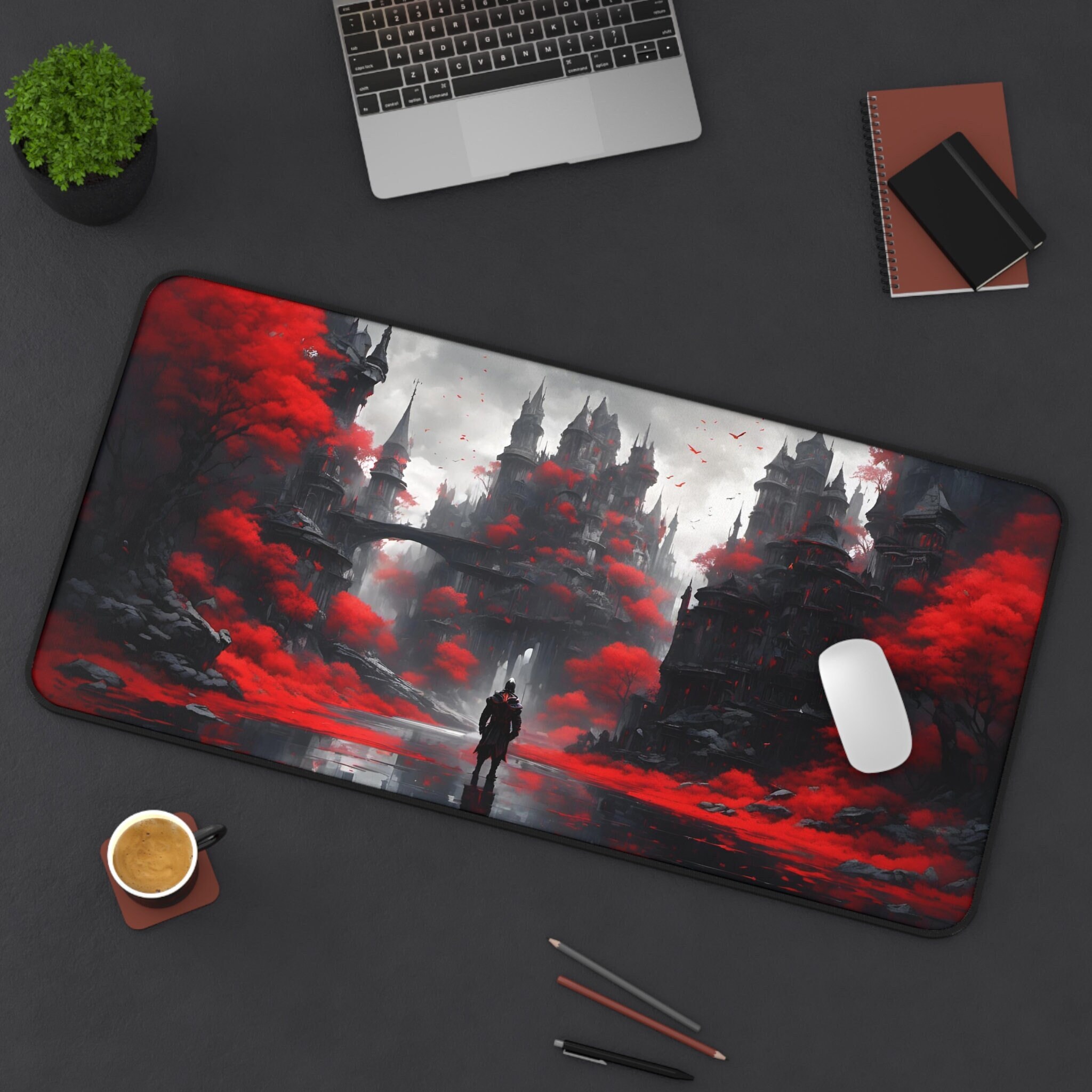 Elden Videogame Inspired, Medieval Knight, Black and Red Mouse Pad Desk ...