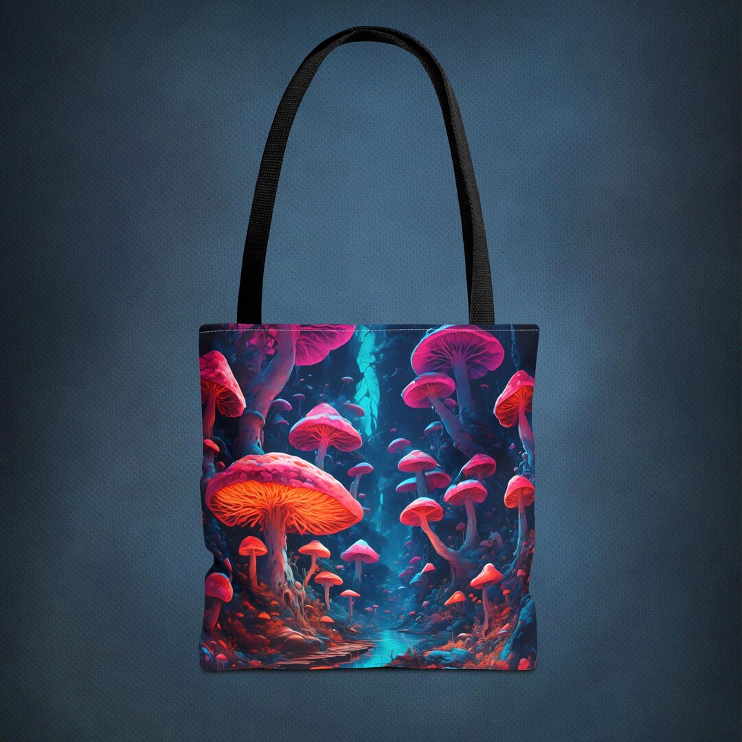 Tote Bag Mushroom Shroom Art Colorful Handbag Purse Fantasy Handle ...