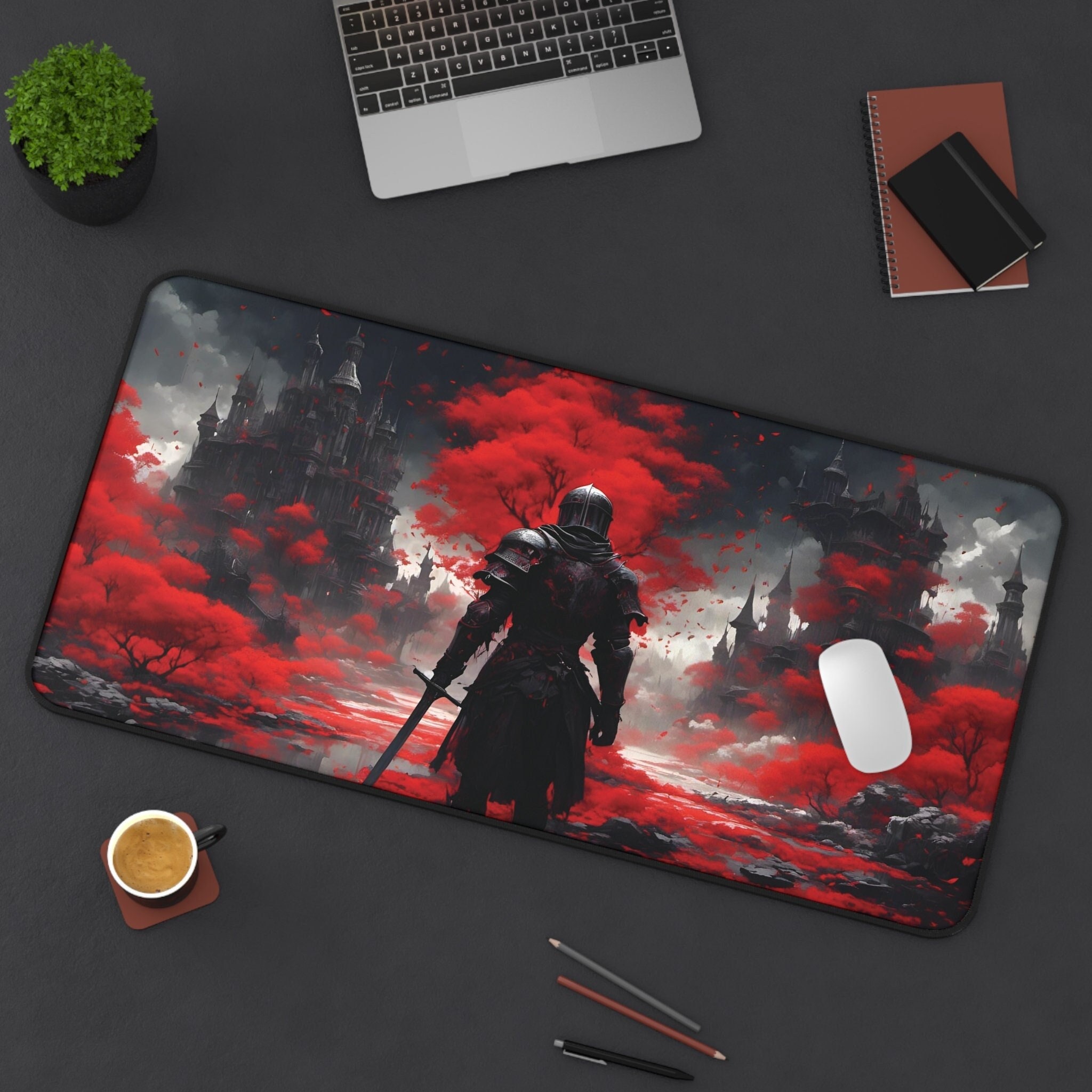 Elden Videogame Inspired, Medieval Knight, Black and Red Mouse Pad Desk ...