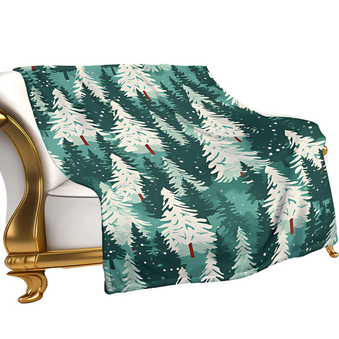Green Pine Trees Throw Blanket, Watercolor Forest Throw Blanket ...