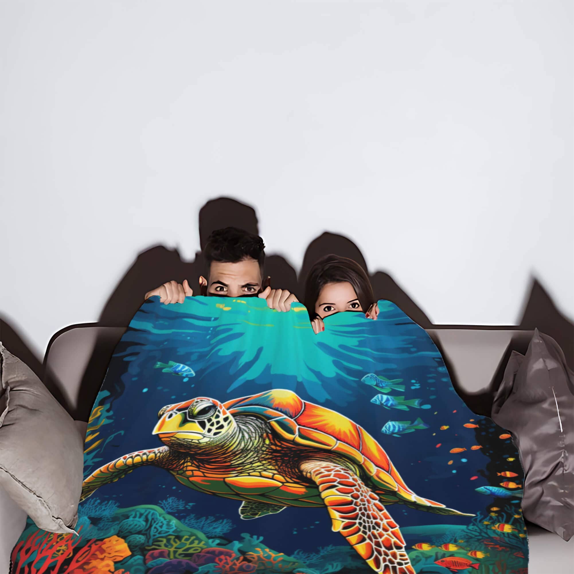 Colorful Sea Turtle Throw Blanket, Vibrant Color Sea Life & Coral Throw ...