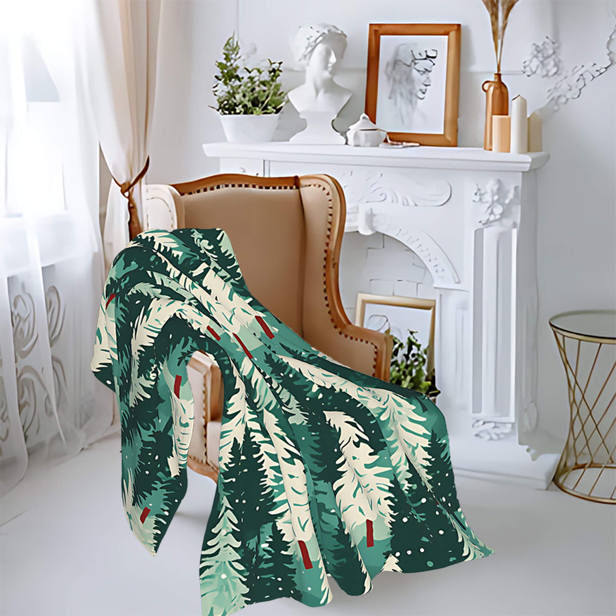 Green Pine Trees Throw Blanket, Watercolor Forest Throw Blanket ...