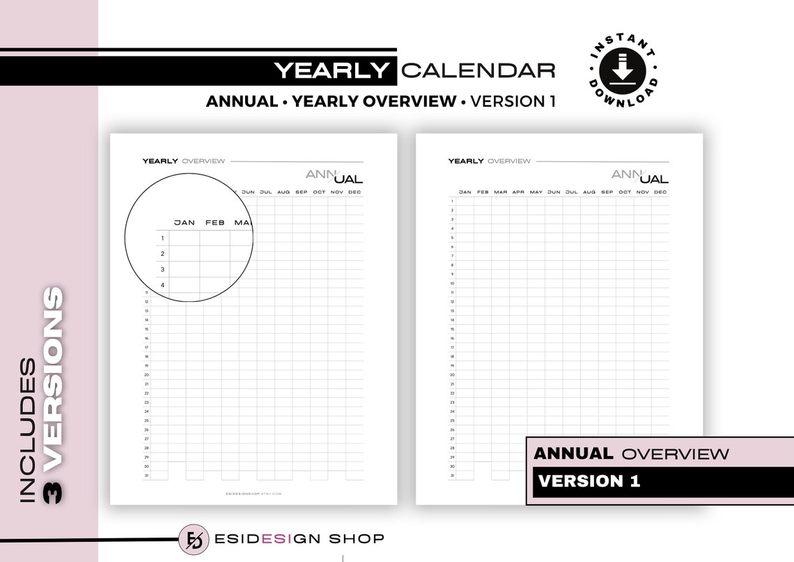 ANNUAL Yearly Overview, Printable, Digital PDF, Instant Download ...