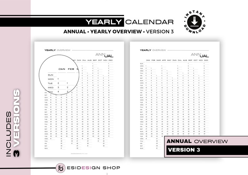 ANNUAL Yearly Overview, Printable, Digital PDF, Instant Download ...