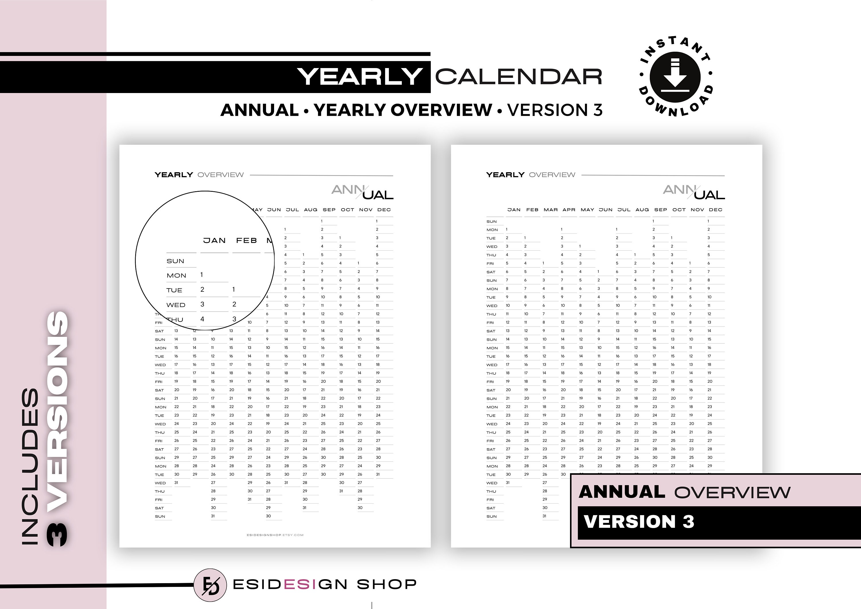 ANNUAL Yearly Overview, Printable, Digital PDF, Instant Download ...