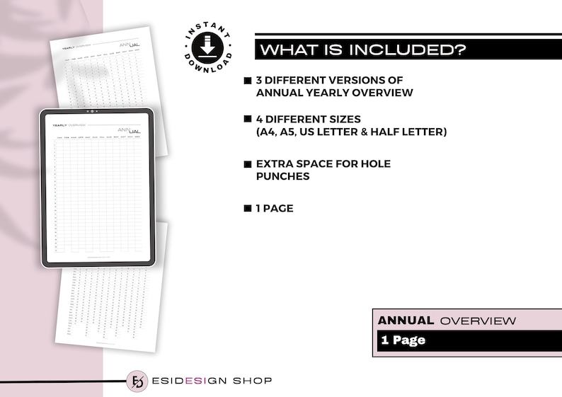 ANNUAL Yearly Overview, Printable, Digital PDF, Instant Download ...