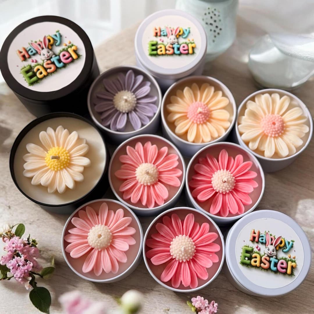 Happy Easter Candle – Daisy Flower Candle - Handmade Spring Candle ...