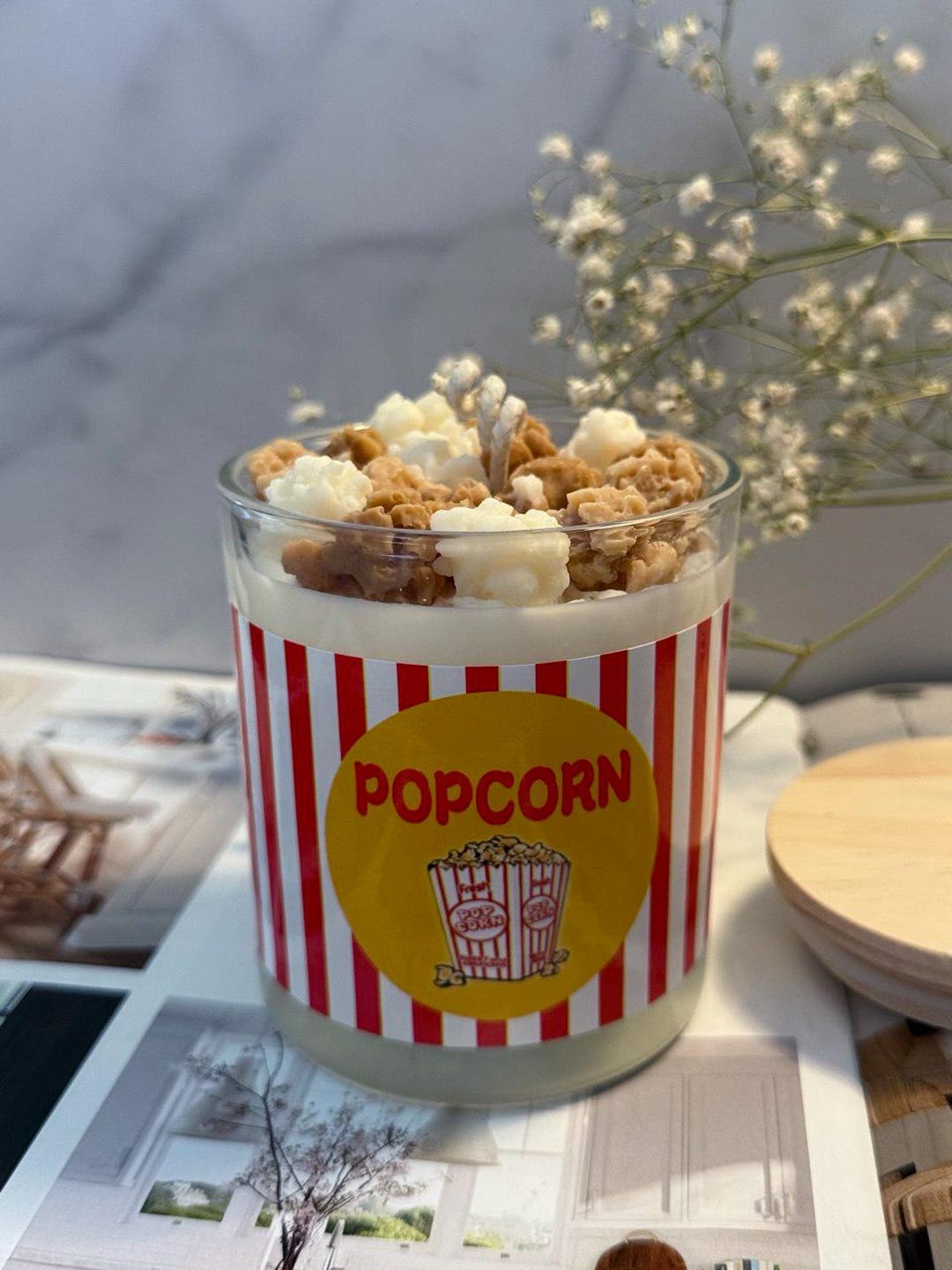 Popcorn Candle, Soy Candle, Caramel Popcorn Scented Candle, Movie ...