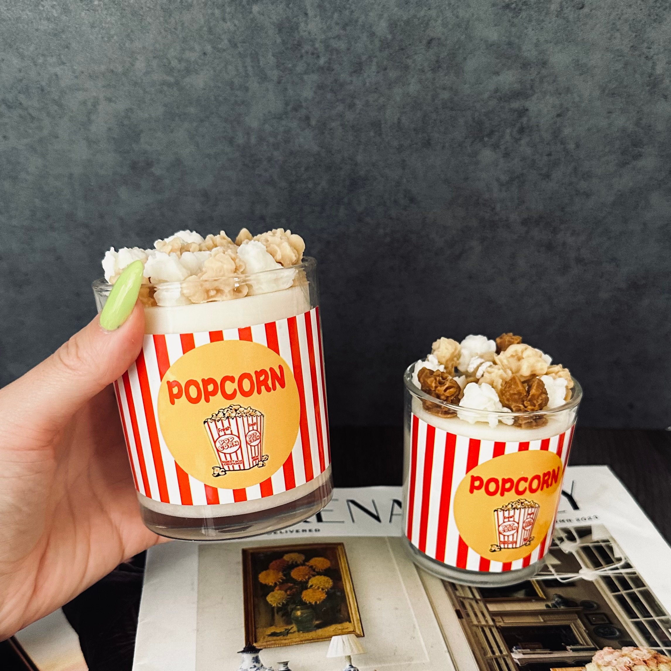 Popcorn Candle, Handmade Soy Wax Candle, Caramel Popcorn Scented Candle ...