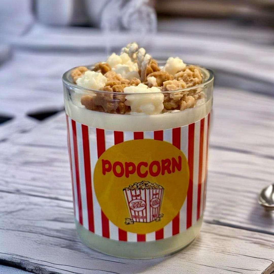 Popcorn Candle, Caramel Popcorn Scented Candle, Movie Theater Candle ...