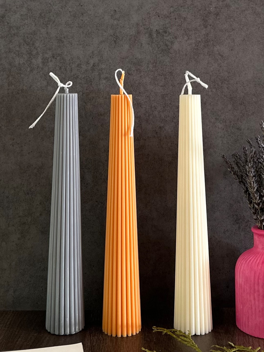 20pc Ribbed Pillar Candles, Soy and Beeswax Candles, Unscented Bulk Buy ...