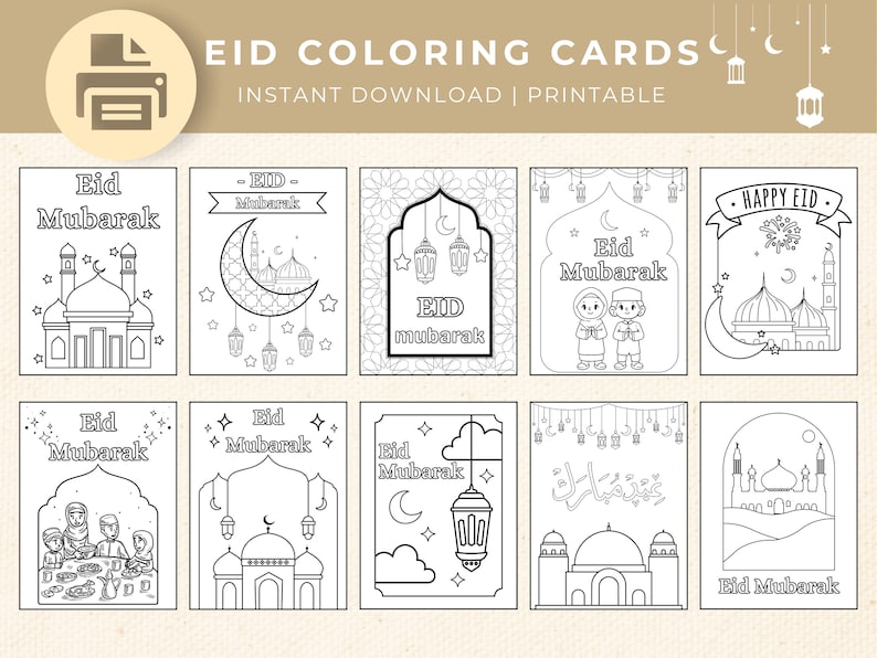 Eid Coloring Cards, DIY Eid Cards, Printable Eid Cards, Eid Kids ...